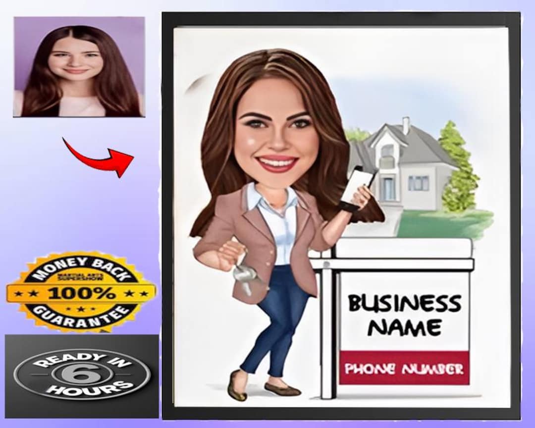 Personalized Female Realtor Caricature Art, Realtor Office Gift ...