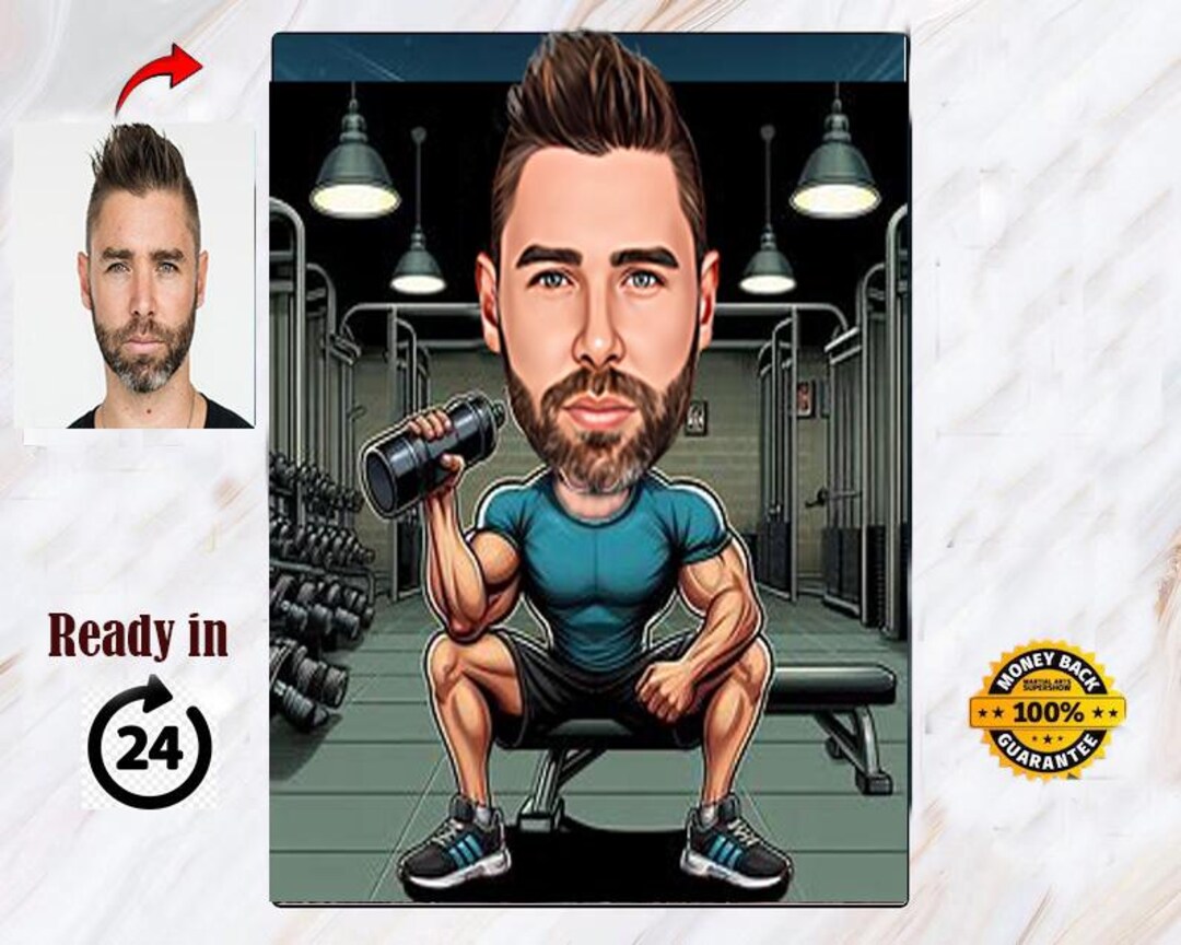 Custom Gym Cartoon Portrait | Personalized Fitness Trainer Caricature ...