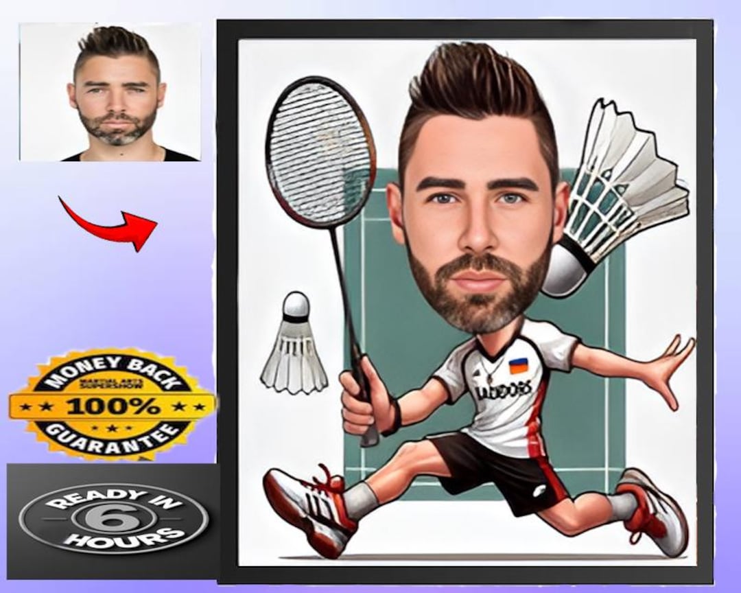 Personalized Badminton Player Cartoon Portrait,badminton Caricature ...