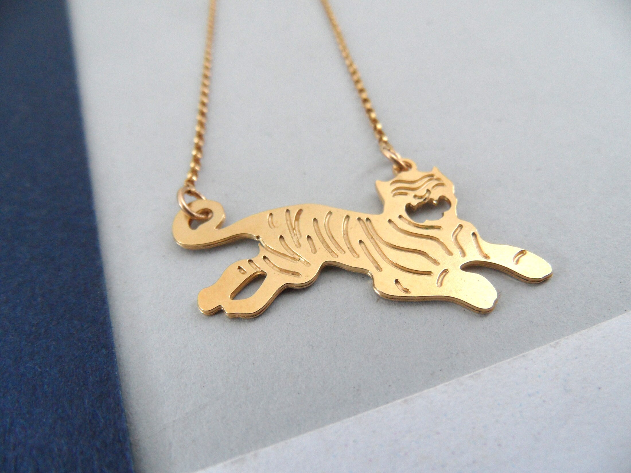 Tiger Necklace Gold Tiger Charm Tiger Jewelry Animal Necklace | Etsy