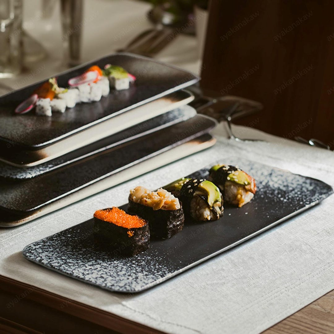 Japanese Rectangle Sushi Plate, Handmade Rustic Sushi Plate, Ceramic ...