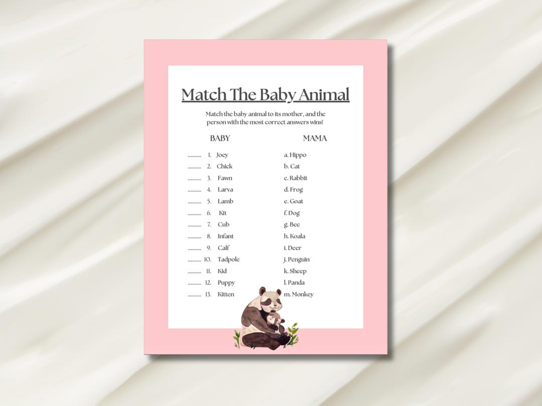 Baby Animal Match Game | Baby Shower Games Printable | Modern Match the ...