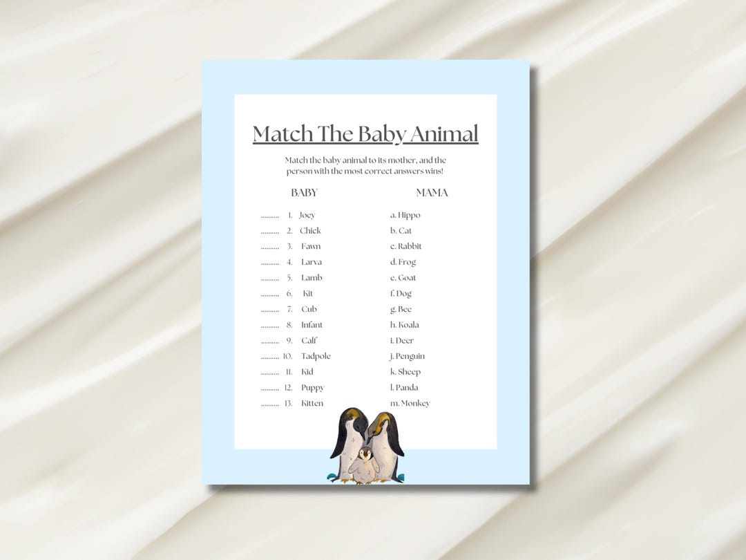 Baby Animal Match Game | Baby Shower Games Printable | | Instant ...