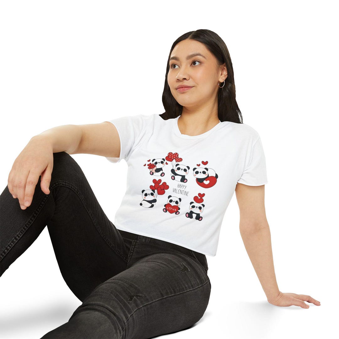 Panda Valentines Day Crop Top Women's Festival Shirt Cute Panda Love ...
