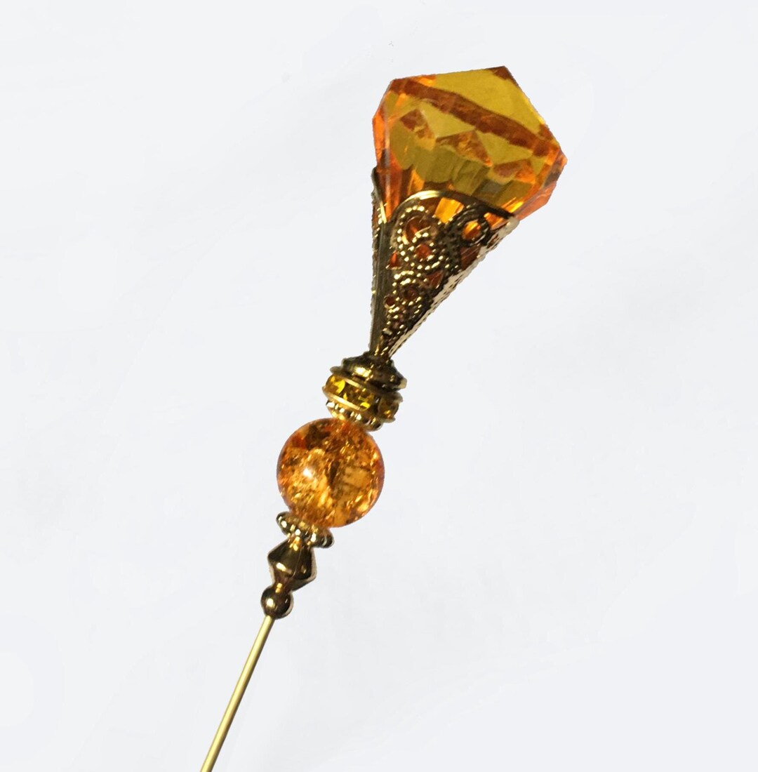 HATPIN With Fashion GOLD Crystal in Gold Finish Setting - 8 Inch Hat ...