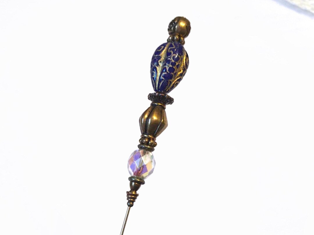 HATPIN With DARK BLUE Classic Colors and Crystal - 8