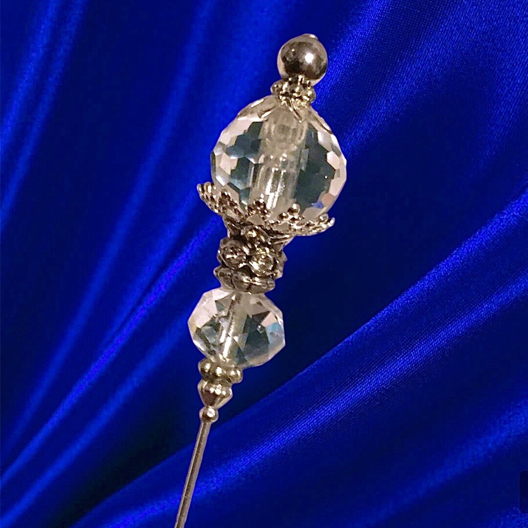 Stunning HATPIN With CLEAR Faceted Swarovski CRYSTALS 8 Long Silver ...