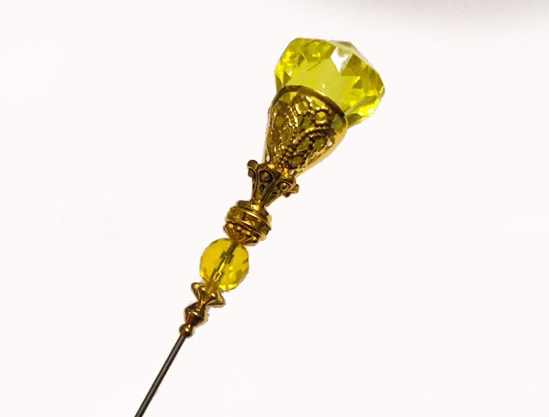 6 Inch HATPIN With YELLOW Crystal in Gold Finish Setting - Hat Pin - Etsy