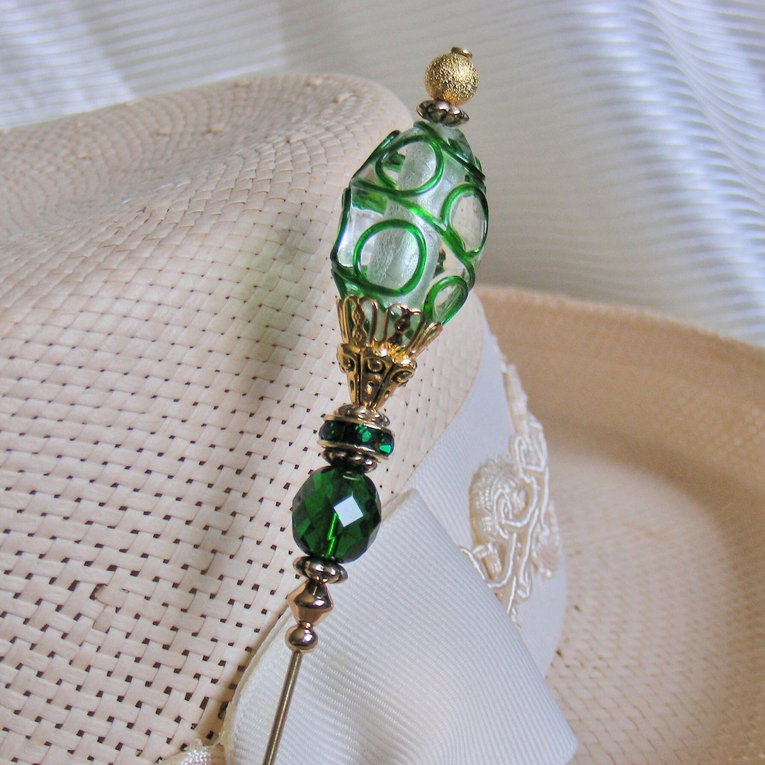 Green Glass Swirl Hatpin: Iridescent Gold Finish, 8 Inch - Etsy