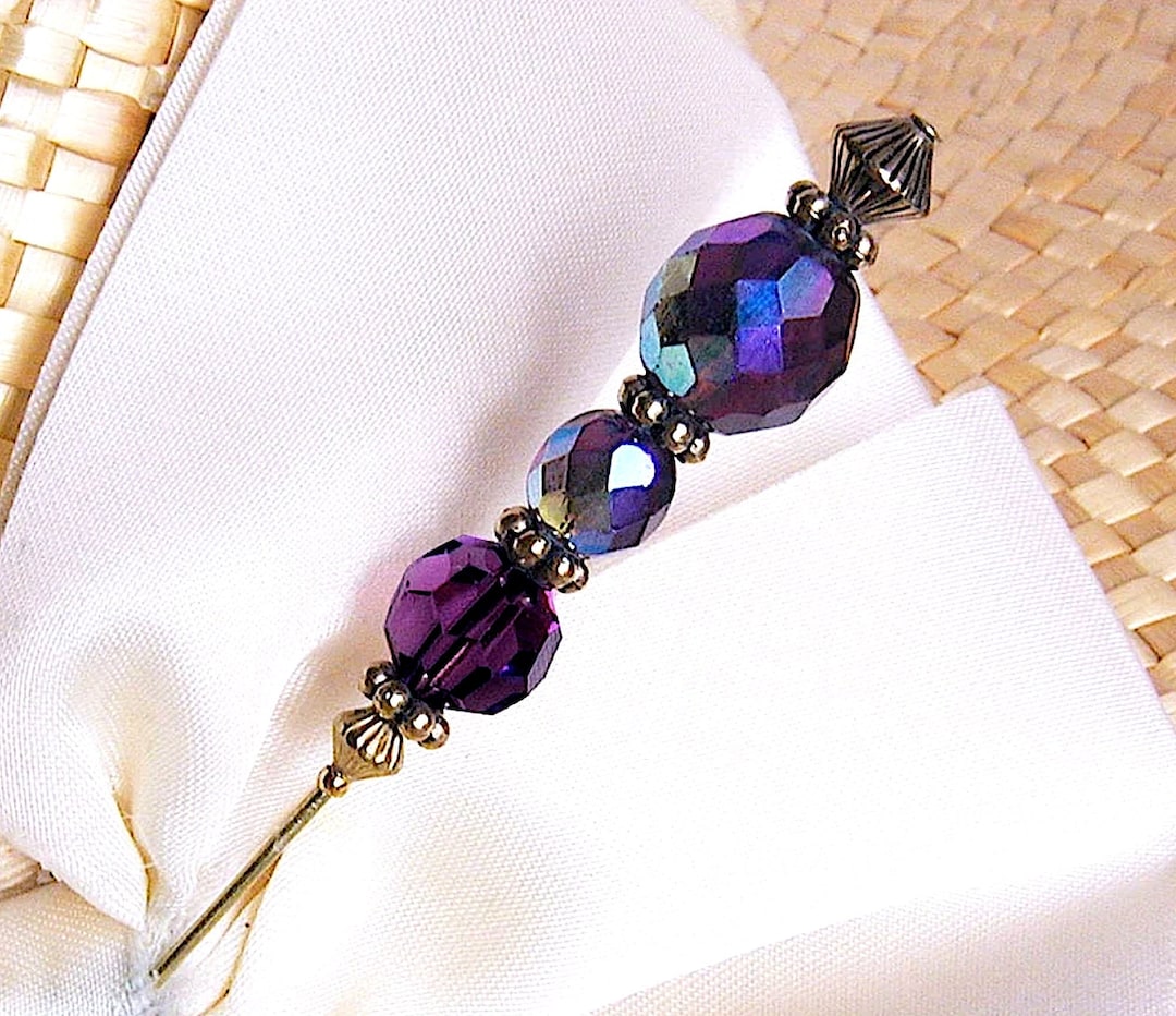 PURPLE HATPIN With 3 Vintage CRYSTALS in Old Brass Finish Setting - 6 ...