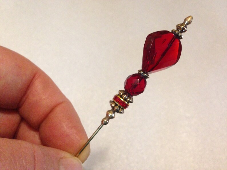 HATPIN With RED CRYSTAL and Rhinestones on Gold Finish Setting - 8” - Etsy