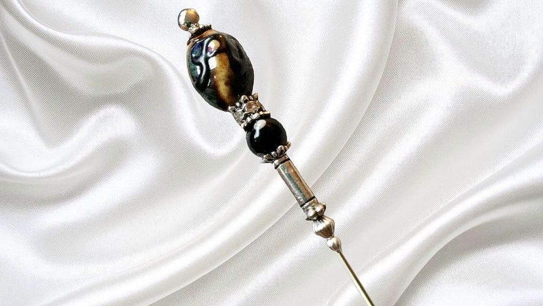8 Inch Ceramic HATPIN With Rhinestones in Silver Finish Setting - Etsy