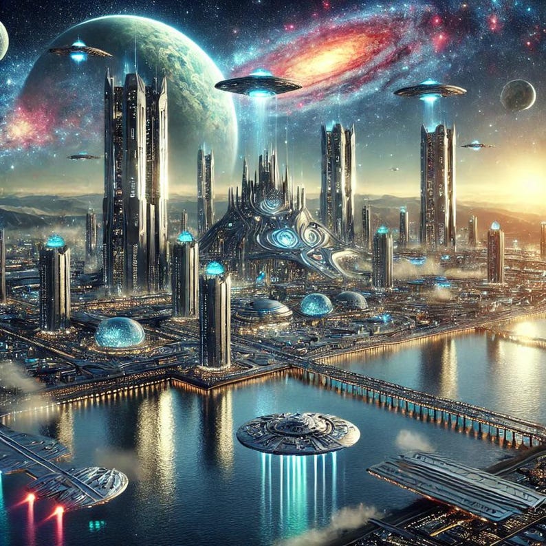 Celestial & Galactic Cities Sci-fi Digital Art Bundle Ai-enhanced ...