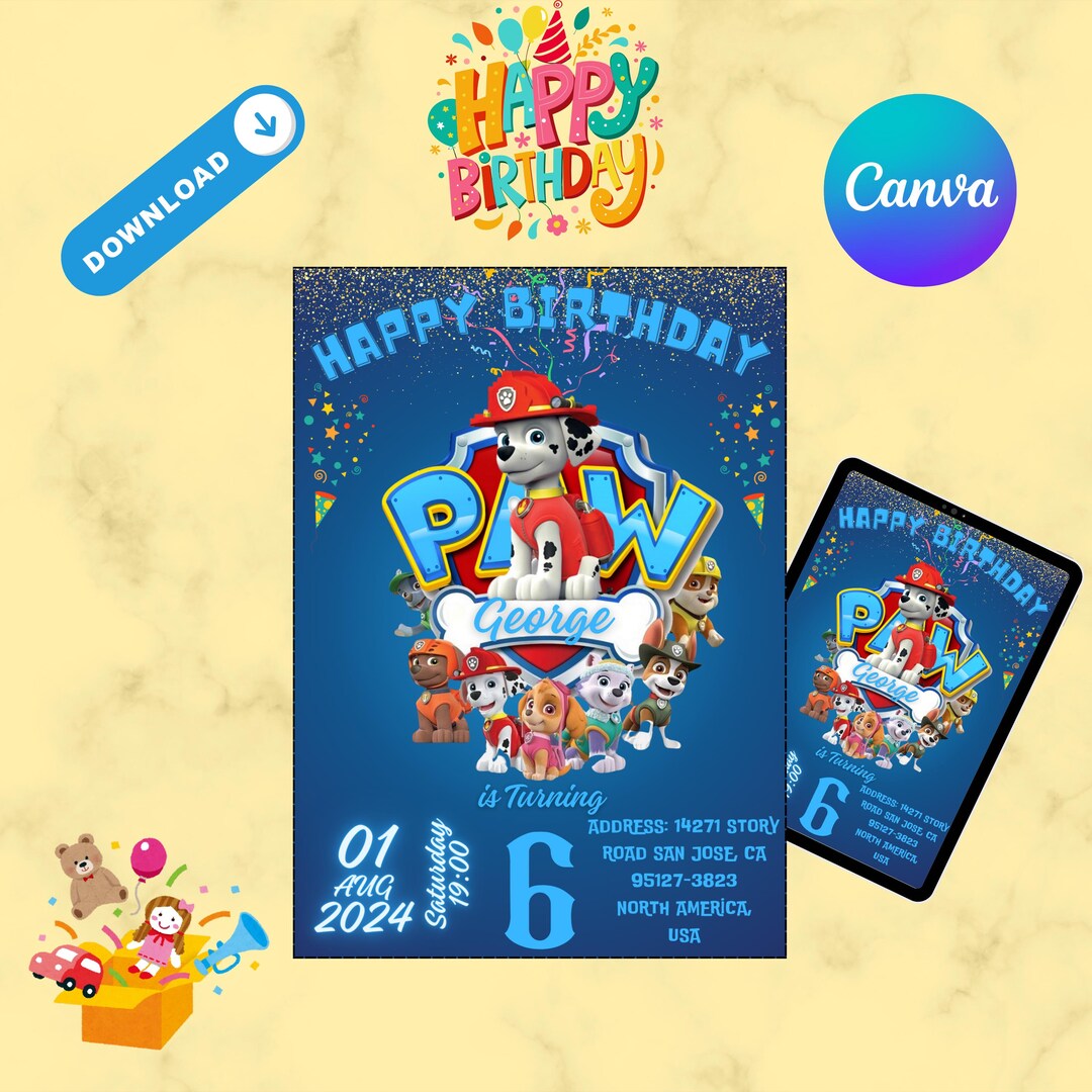 Calling All Pups Birthday, Heroic Pups Birthday Invitation, Paw TY ...