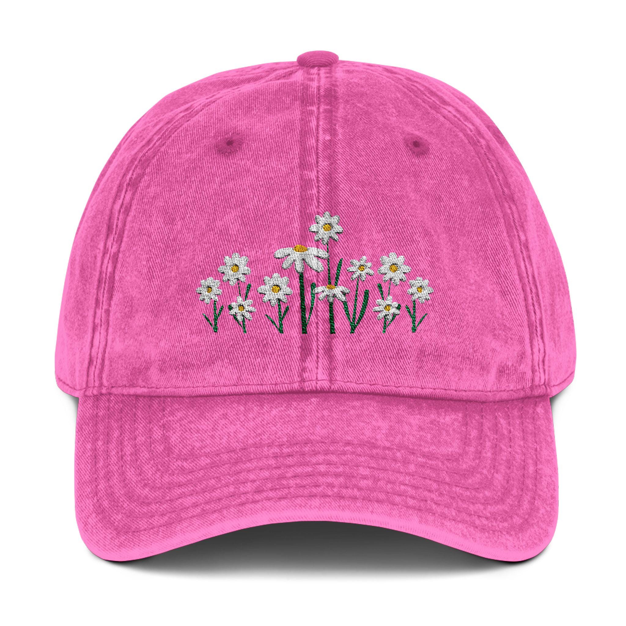Chamomile Patch Vintage Cap -- Embroidered White Flowers Hat, Floral ...