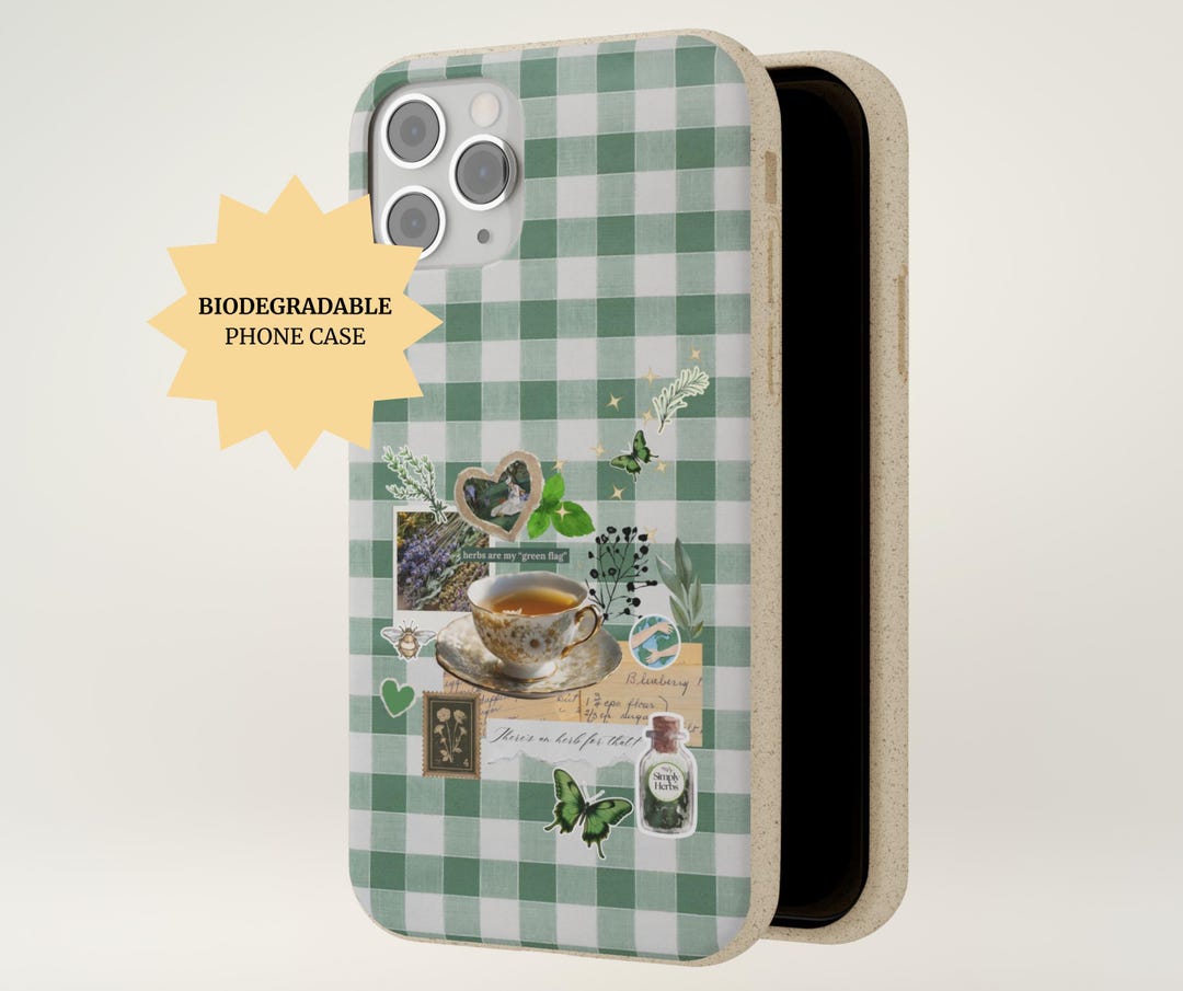 Aesthetic Herb-themed Collage Biodegradable Phone Case With Green ...