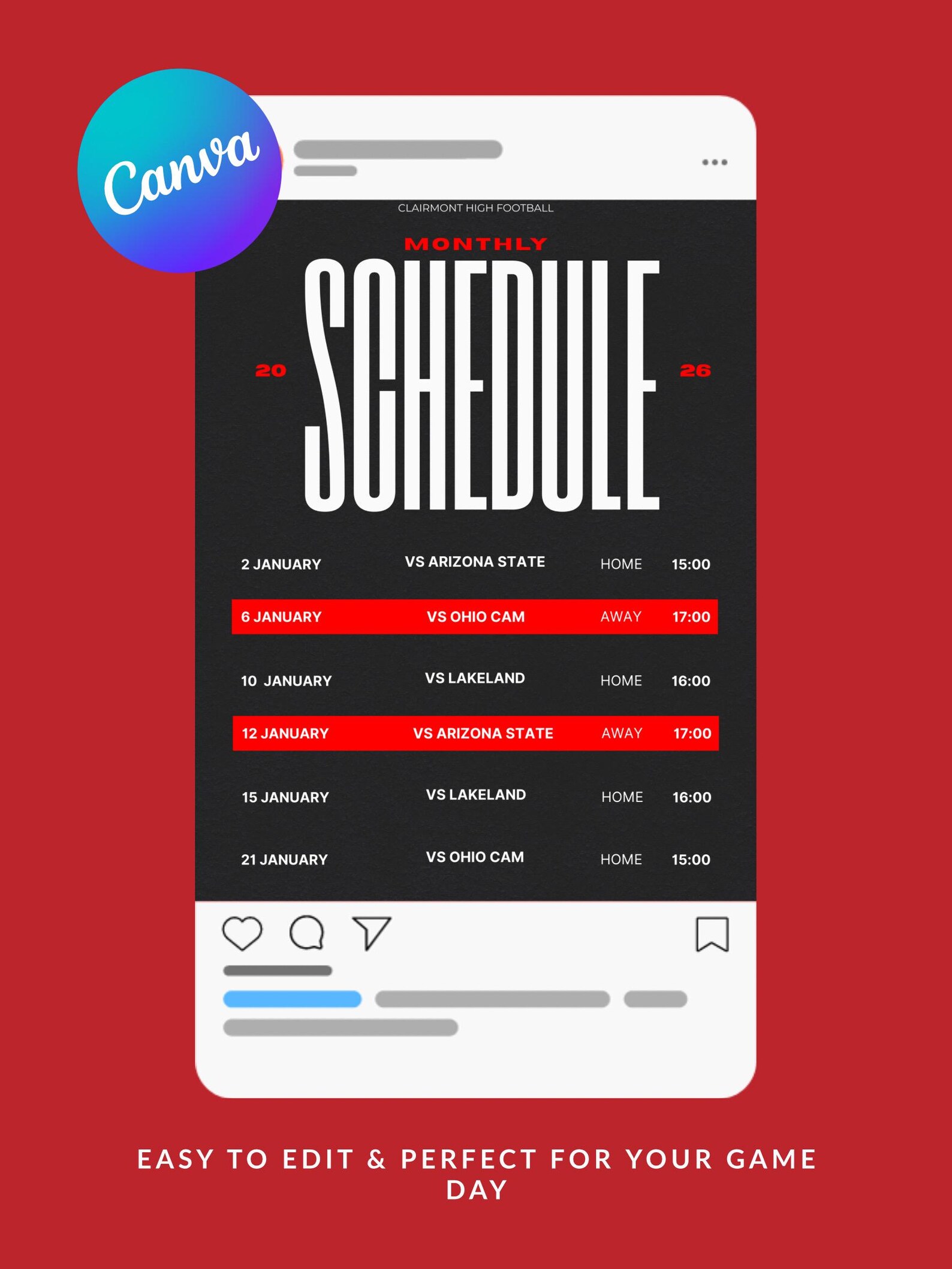Game Day Poster and Match Schedule Bundle, Customizable Canva Sports ...