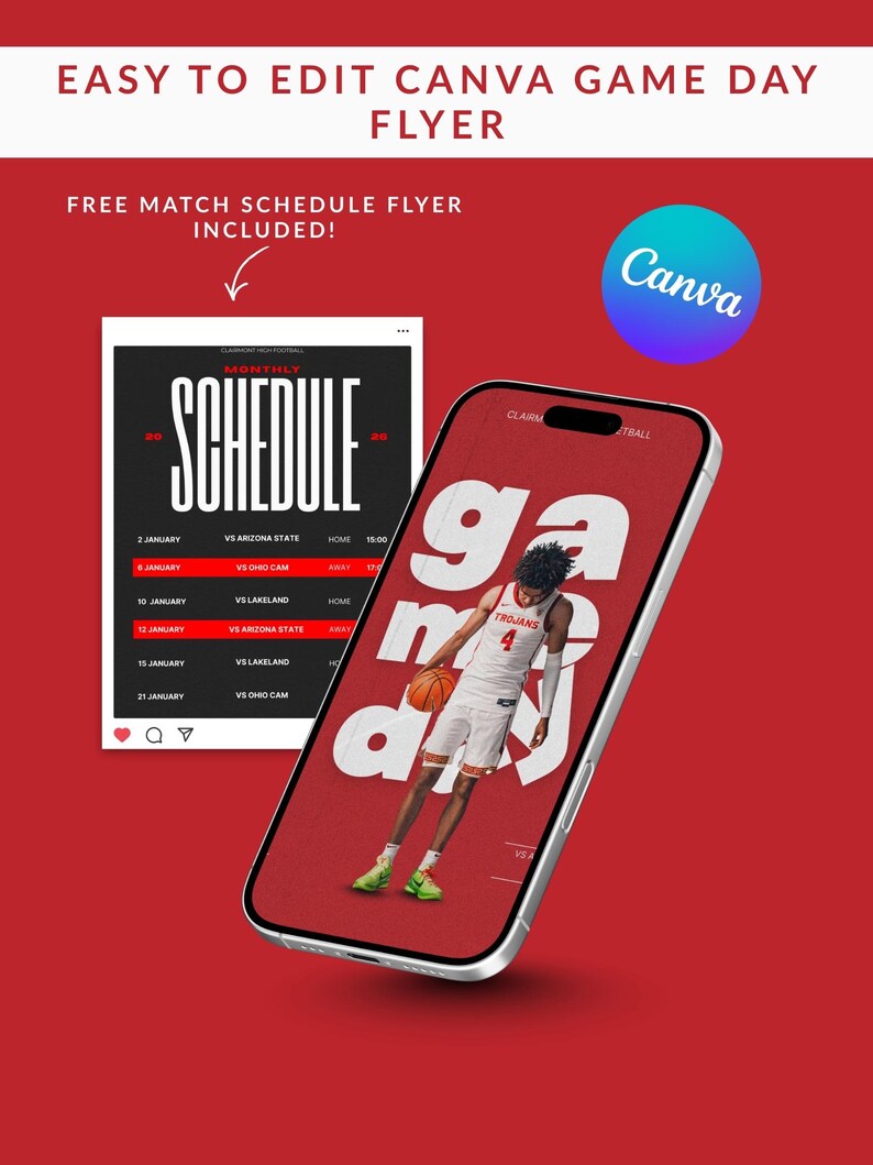 Game Day Poster and Match Schedule Bundle, Customizable Canva Sports ...