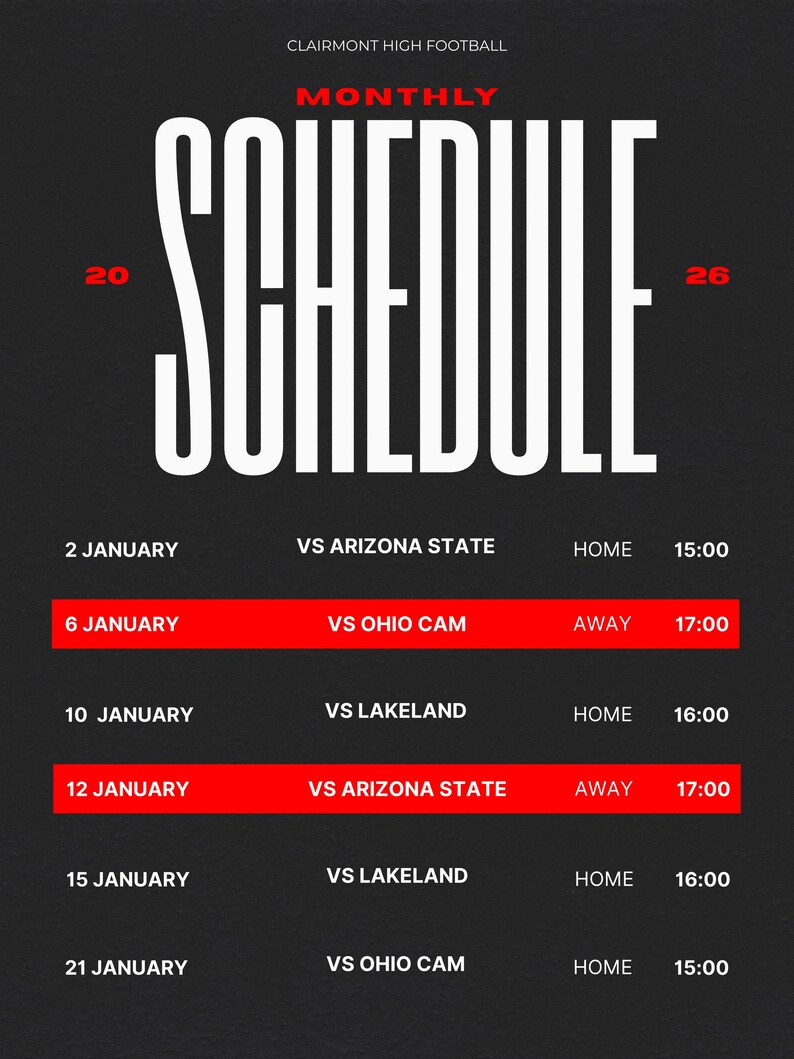 Game Day Poster and Match Schedule Bundle, Customizable Canva Sports ...