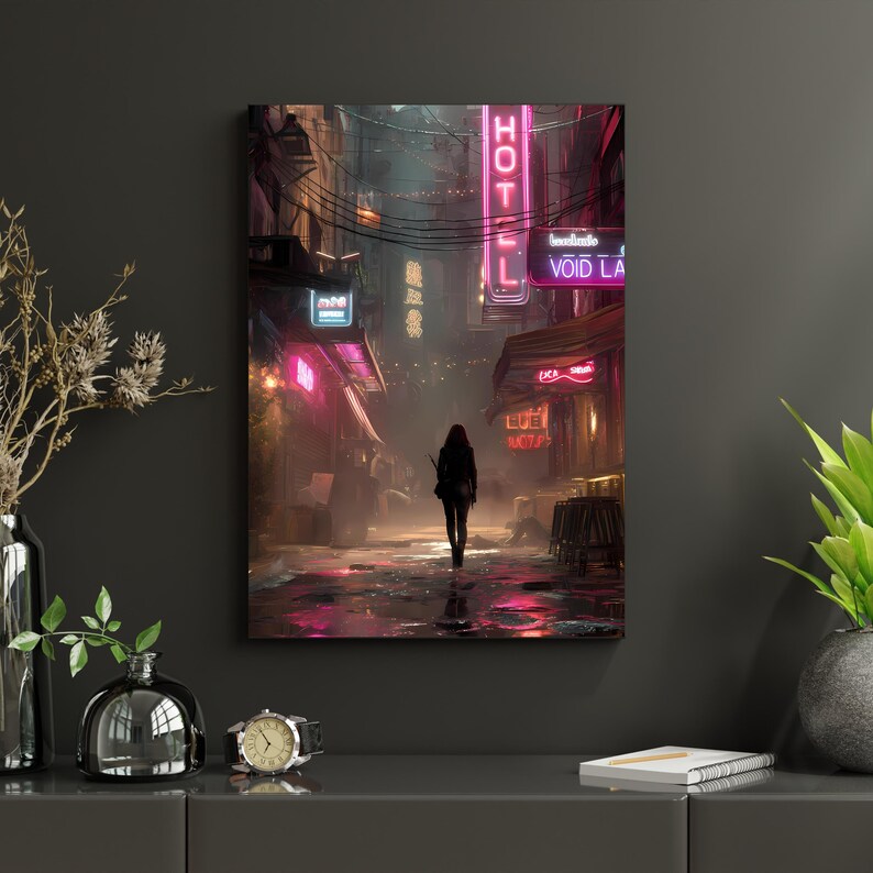 Neon Cyberpunk Wall Art Print – “even the Silence Echoes Here ...