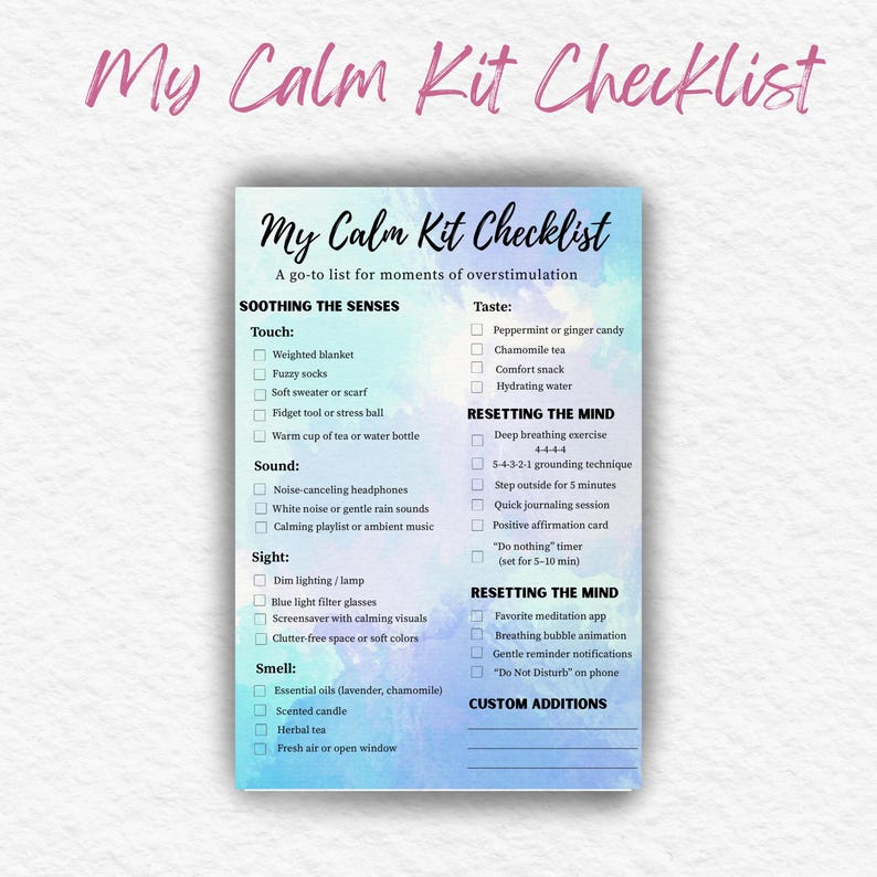 My Calm Kit Checklist - Etsy