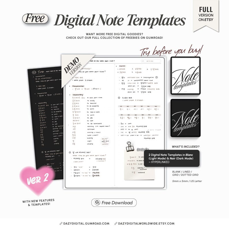 DARK MODE Digital Note Templates (v2) Goodnotes Notability | Minimal ...