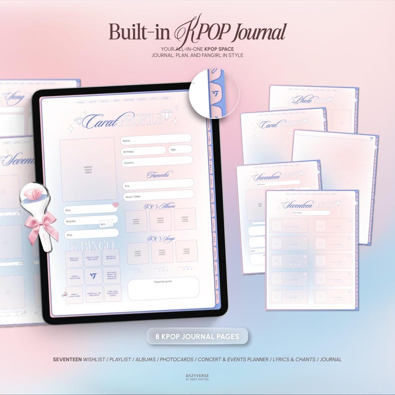 Undated KPOP Digital Planner for Goodnotes | Seventeen Planner, Cute ...