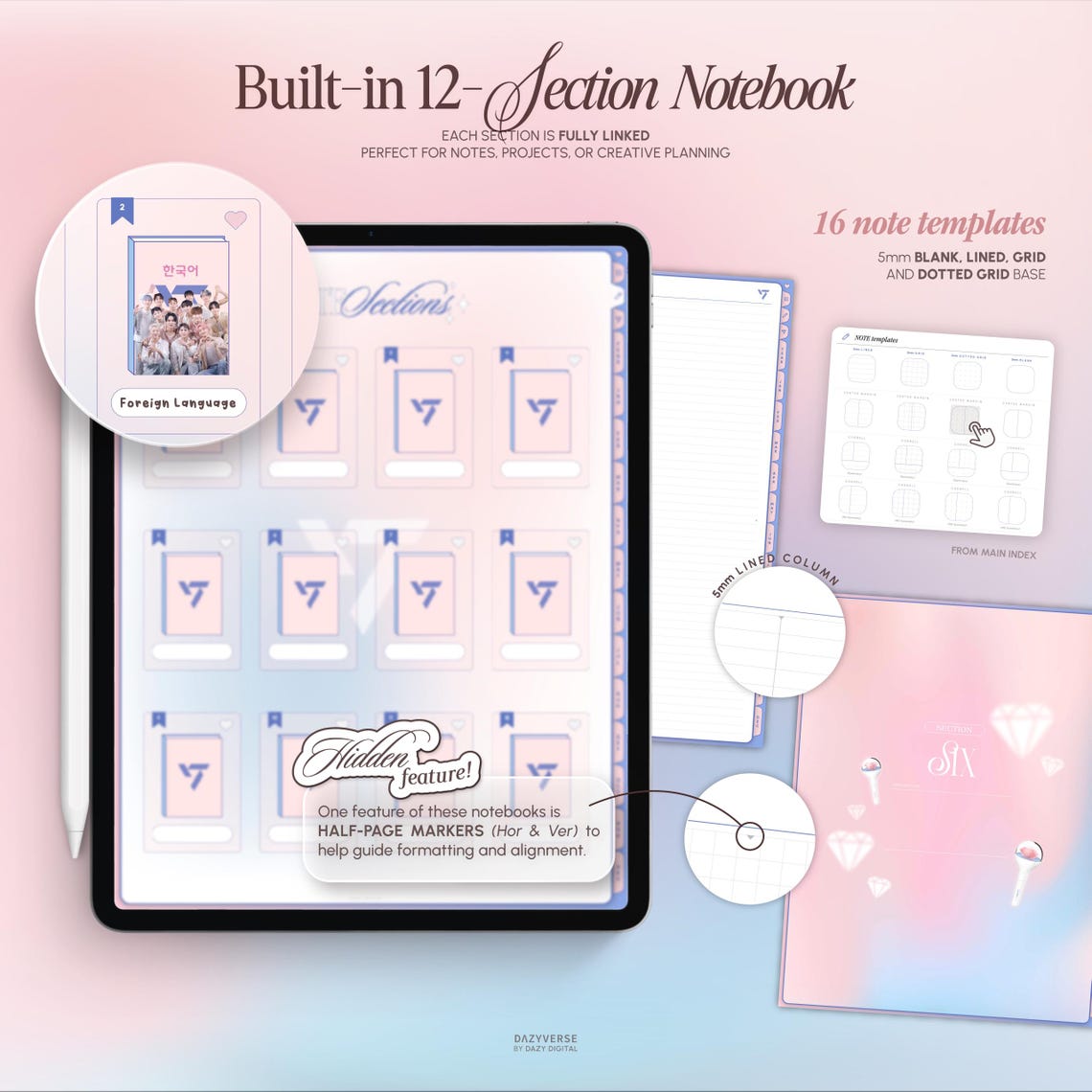 Undated KPOP Digital Planner for Goodnotes | Seventeen Planner, Cute ...