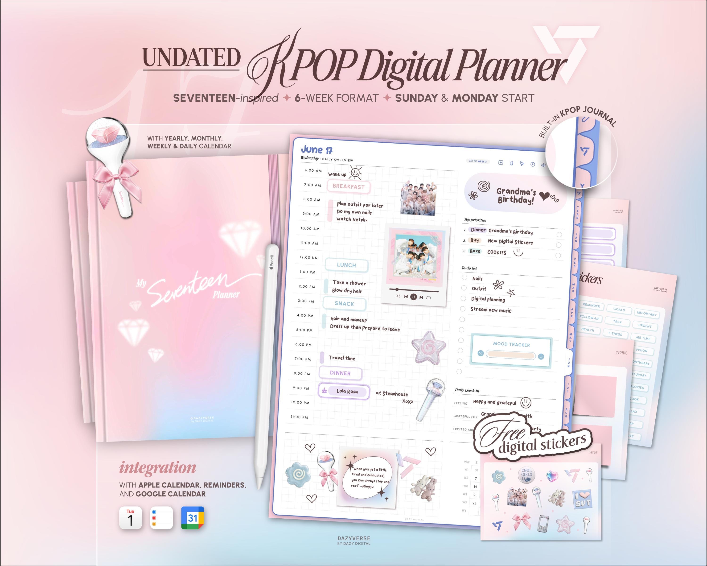 Undated KPOP Digital Planner for Goodnotes | Seventeen Planner, Cute ...
