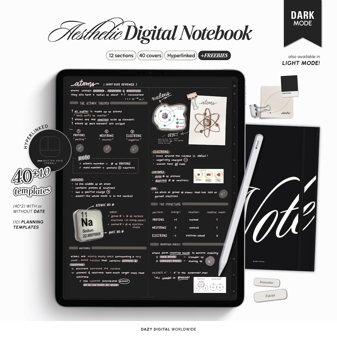 DARK MODE Digital Notebook | 50 Templates | Hyperlinked Sections ...