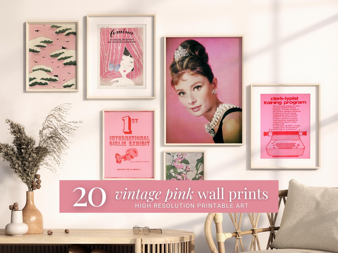 Vintage Pink Wall Art Bundle | Set of 20 Feminine Aesthetic Prints ...