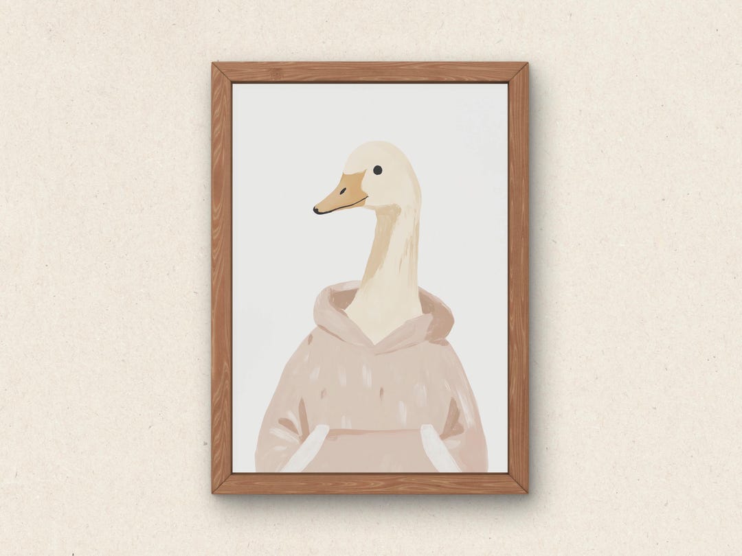 Goose Wall Art Print | Minimalist Funny Goose in Hoodie With Hands in ...