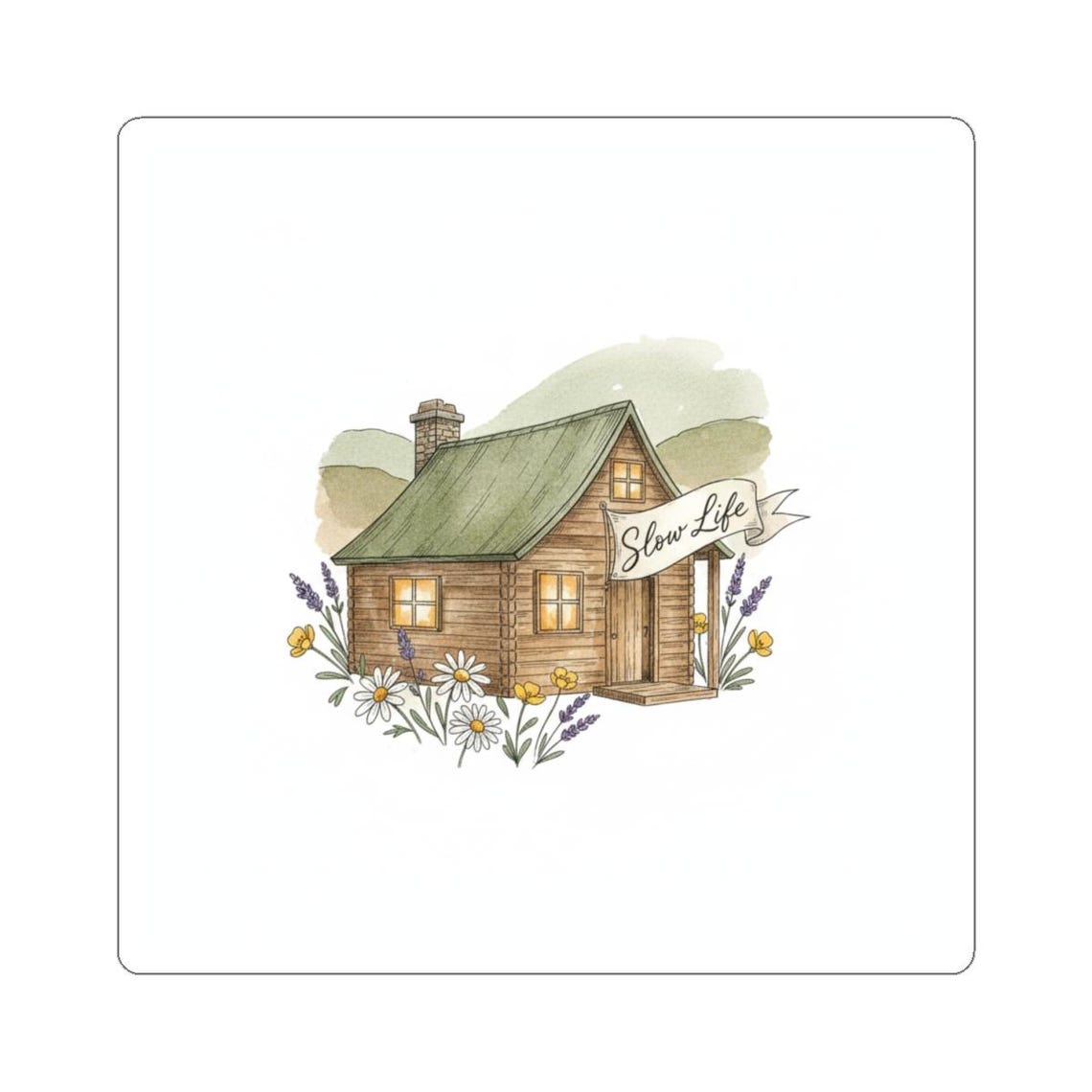 Slow Life Cabin Sticker | Cottagecore Wildflower Cottage Sticker ...