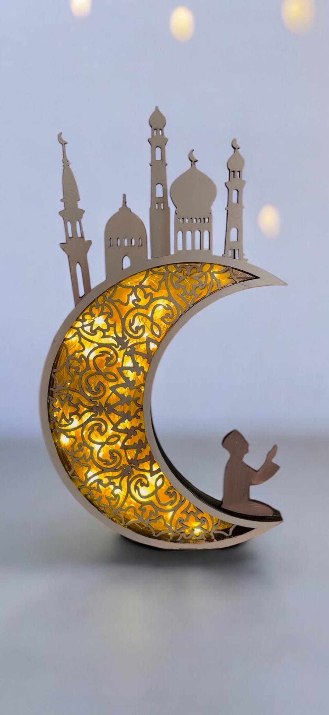 Laser Cut Wooden Moon Light Box With Praying Figure Perfect for Ramadan ...