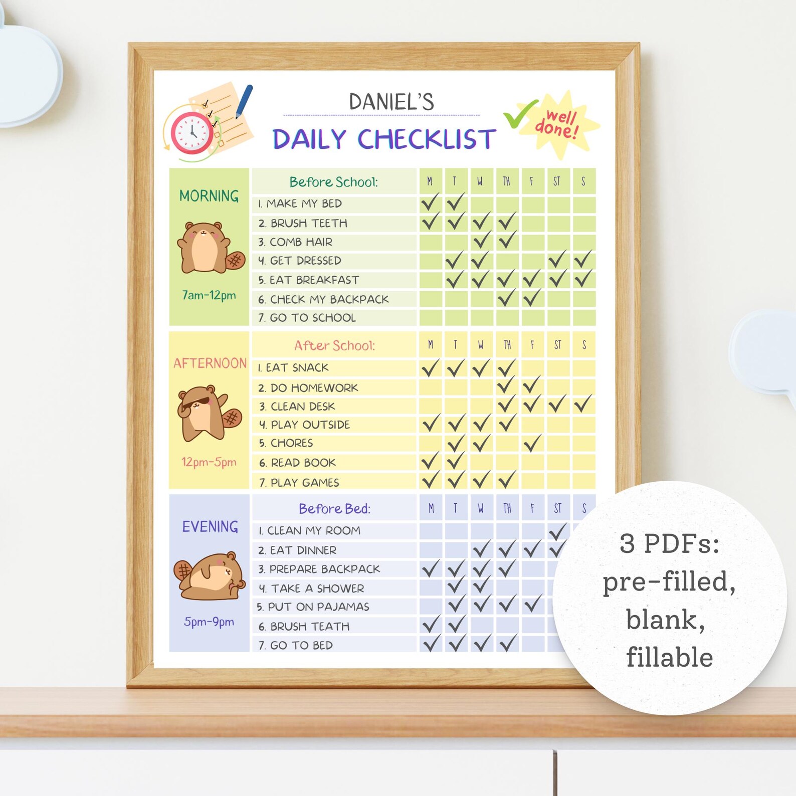 Kids Daily Checklist, to Do List, Editable Planner, Printable PDF, Boys ...