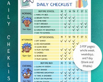 Kids Daily Checklist, to Do List, Editable Planner, Printable PDF, Boys ...