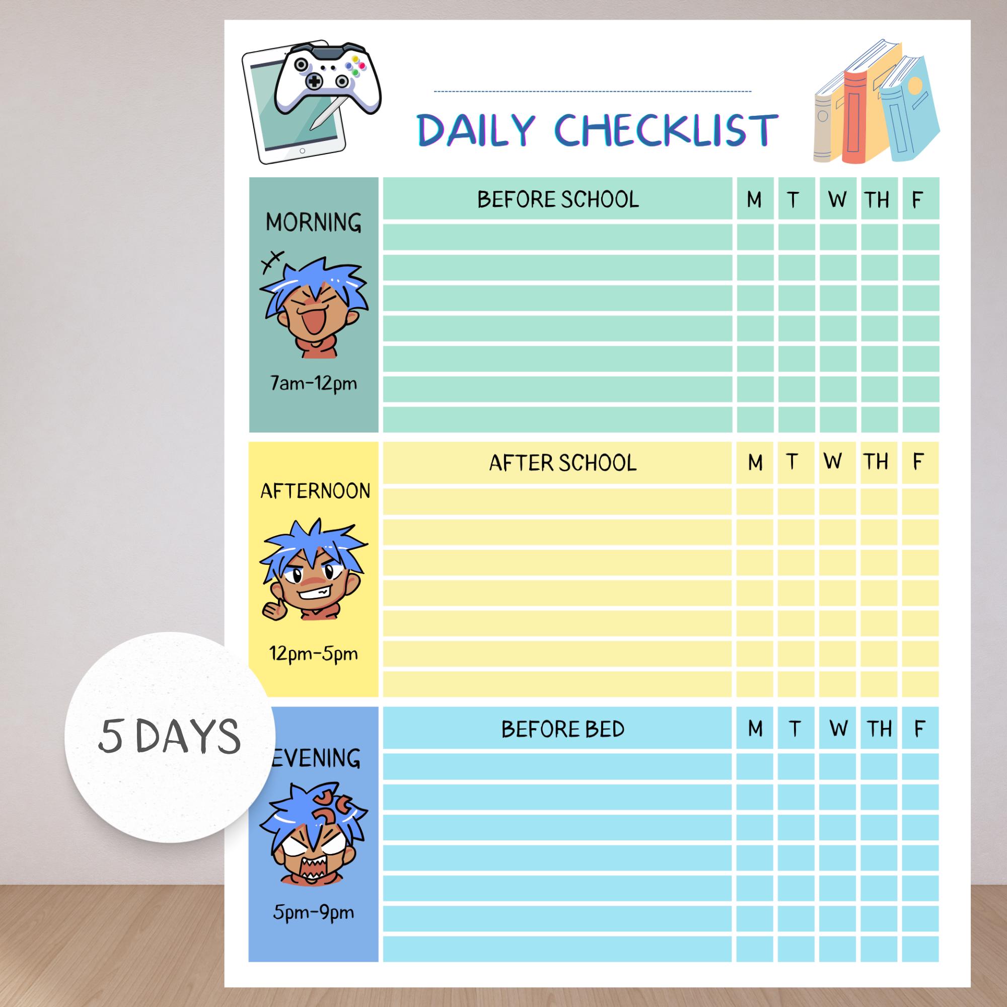 Boys Daily Checklist, Todo List, Editable Planner, Printable PDF, Kids ...