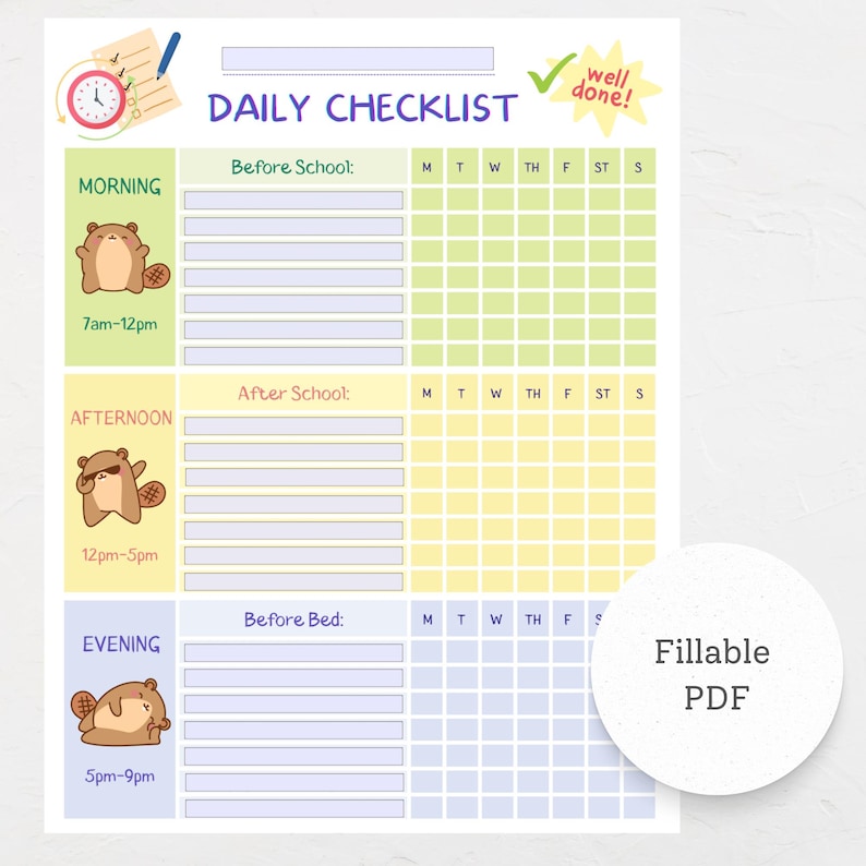 Kids Daily Checklist, to Do List, Editable Planner, Printable PDF, Boys ...