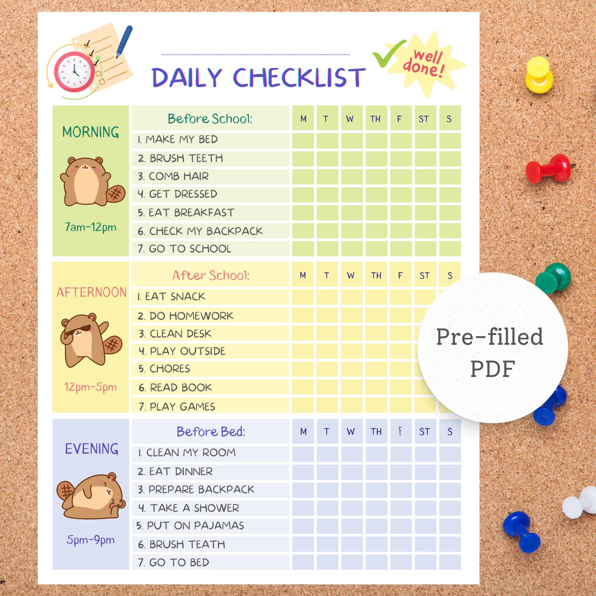 Kids Daily Checklist, to Do List, Editable Planner, Printable PDF, Boys ...
