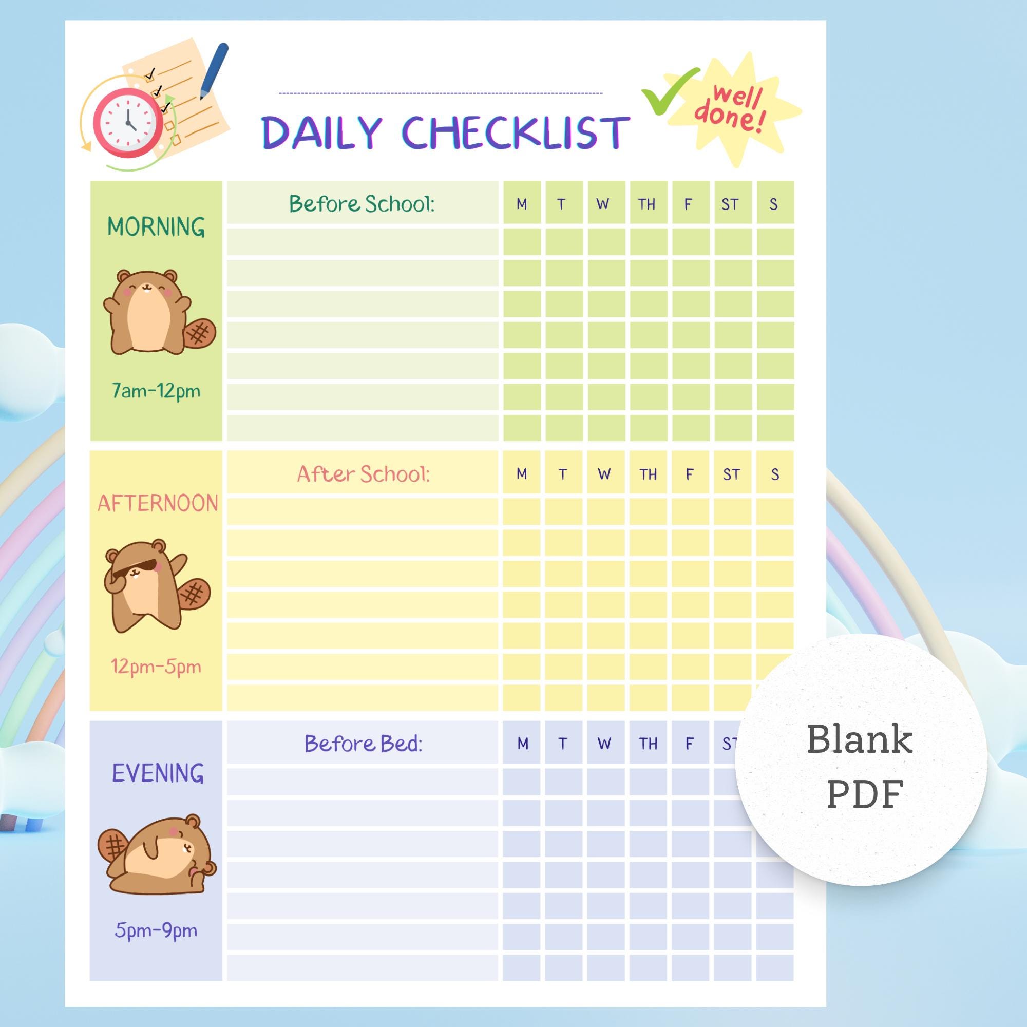 Kids Daily Checklist, to Do List, Editable Planner, Printable PDF, Boys ...