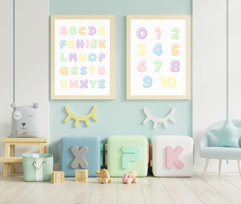 Alphabet & Numbers Poster Set: ABC 123 Nursery Decor (digital Download ...