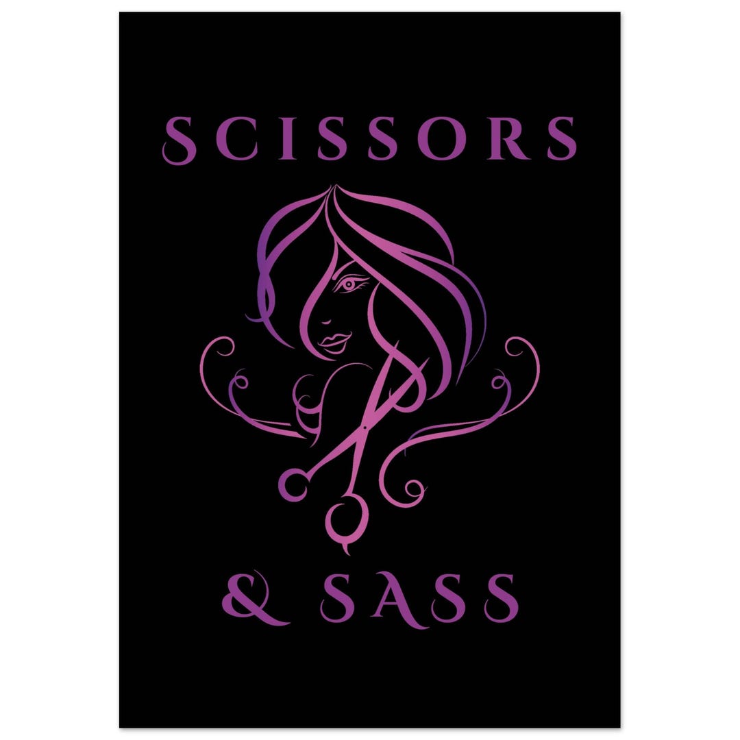 Scissors Sass Purple Line Work Wall Art, Hairdressing Salon Barber Shop ...