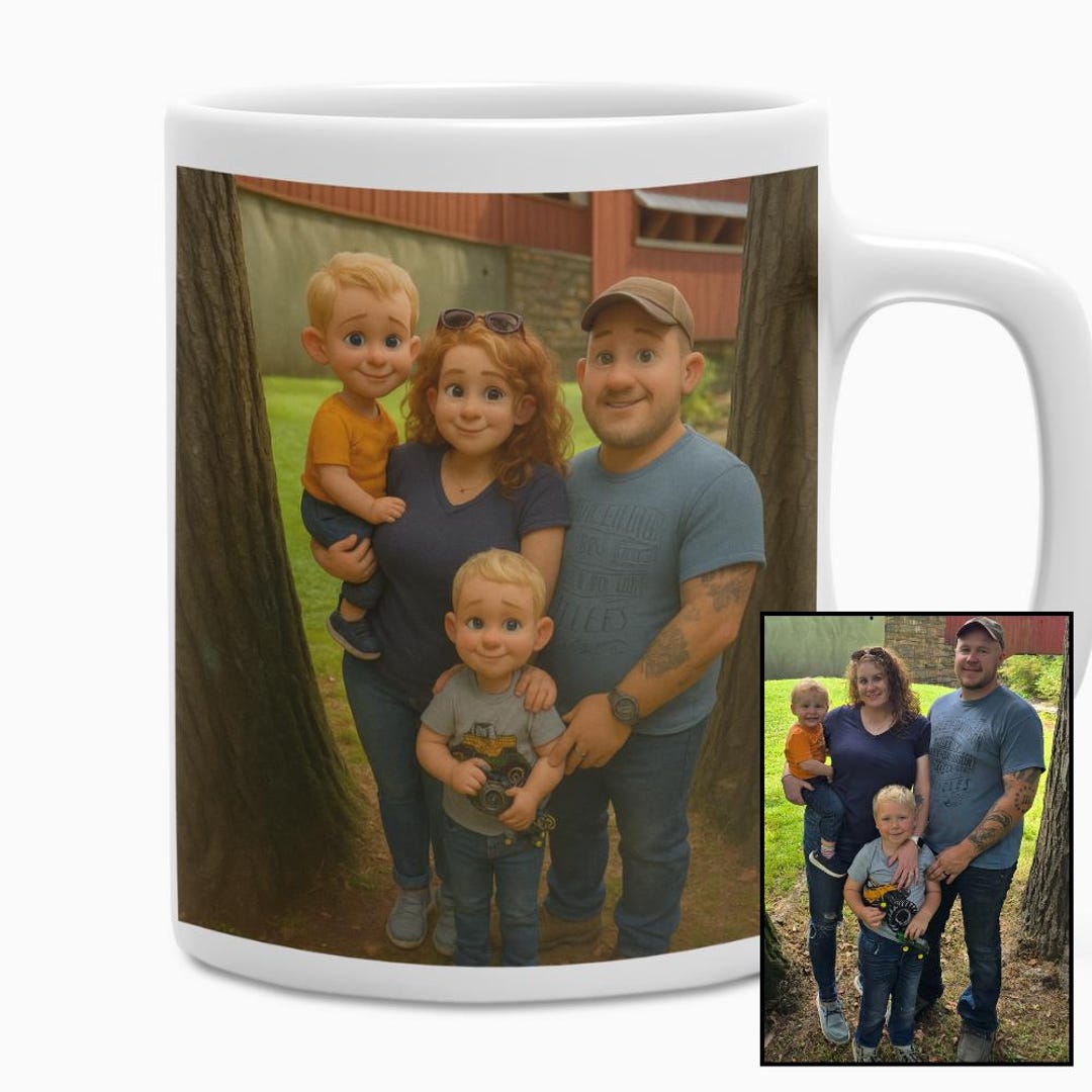 Pixart Family Portrait Mug, Custom Cartoon Style Drinkware, Turn Your ...