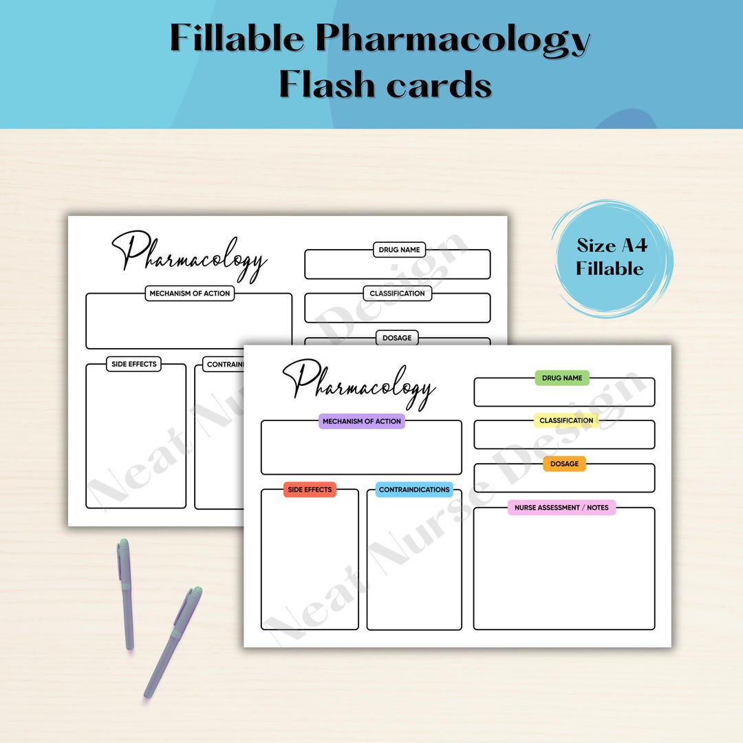 Pastel Pharmacology Flash Cards for Nursing Students - Printable Study ...