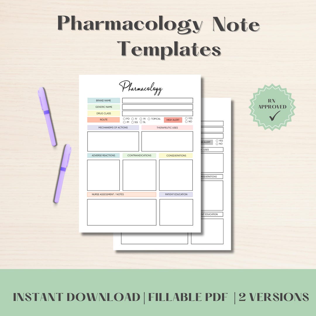 Fillable Pastel Cute Pharmacology Nurse Notes - Pharma Fillable PDF ...