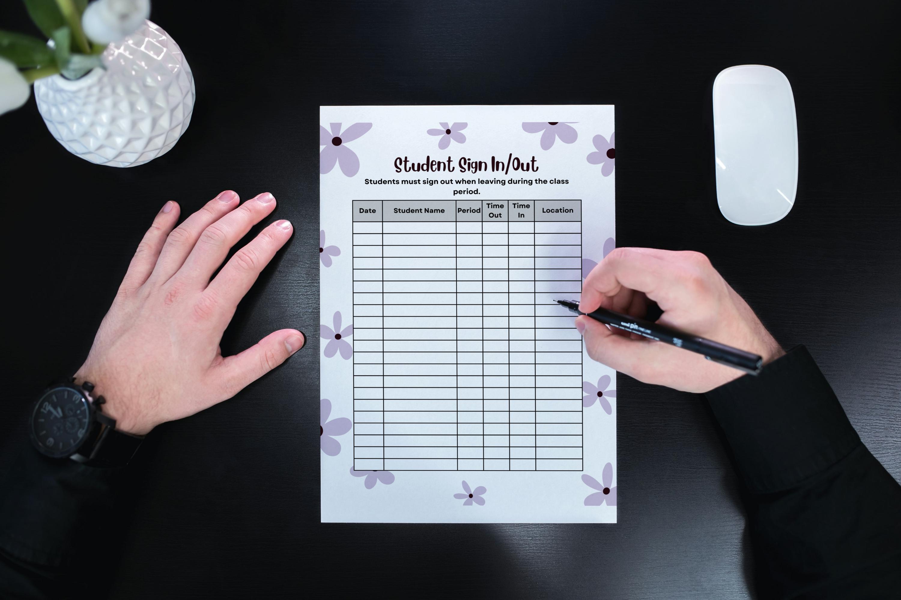 Student Sign in Sign Out Sheet Printable Attendance Tracker for School ...