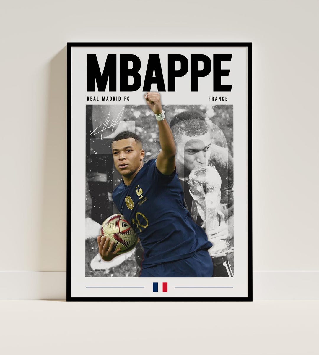 Kylian Mbappe France Poster, Soccer Print, Mbappe Print Decor, Football ...