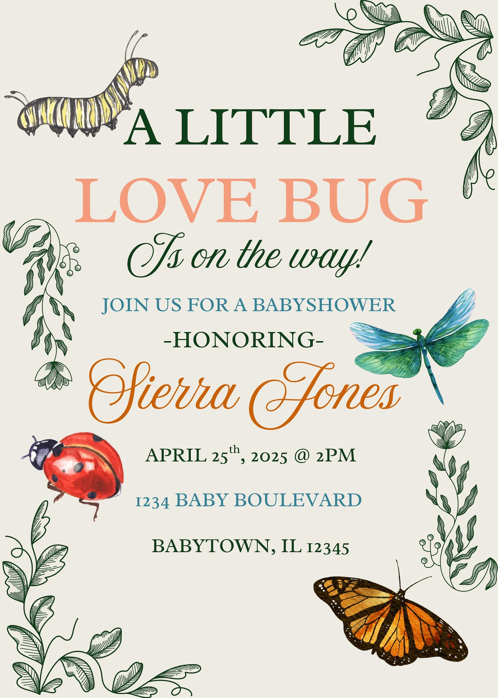 Editable Little Love Bug Baby Shower Invitation, Blue Little Love Bug ...