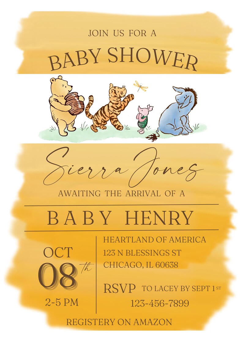 Editable Winnie the Pooh Baby Shower Invitation, Yellow Winnie the Pooh ...