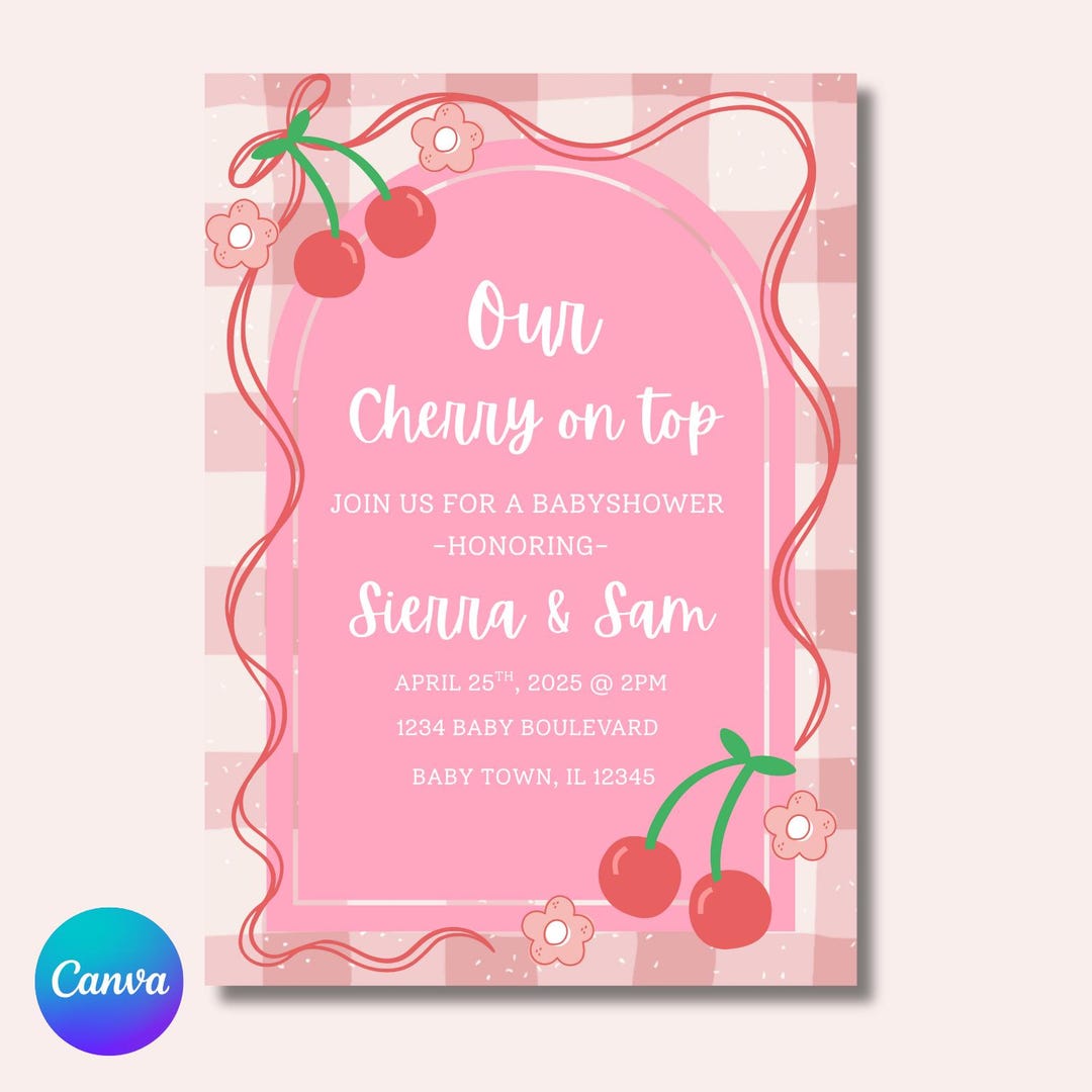 Editable Cherry on Top Baby Shower Invitation, Pink Cherry on Top Baby ...